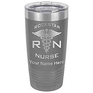LaserGram 20oz Vacuum Insulated Tumbler Mug, RN Rockstar Nurse, Personalized Engraving Included (Gray)