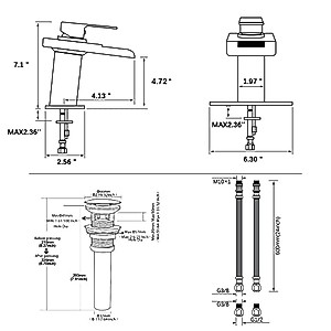 AVSIILE LED Bathroom Sink Faucet, Brushed Nickel Waterfall Single Hole Handle RV Bath Vanity Faucets for Sinks 1 Hole with Metal Pop Up Drain and 2 Water Supply Lines, Stainless Steel Spout