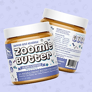Zoomie Butter Stress & Anxiety Dog Peanut Butter Spread Supplement, All Natural Calming Dog Treat. Human Grade & Safe Puppy Food, Passion Flower for Separation Anxiety, Behavior Aid, USA Grown & Made