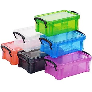 Mini Plastic Storage Containers with Locking Lids, 6 PCS Small Plastic Box 5.4'' x 3'' x 2'' Clear Assorted Color Boxes Organizer Arts and Crafts Organizer Bins Stackable Tool Storage Box
