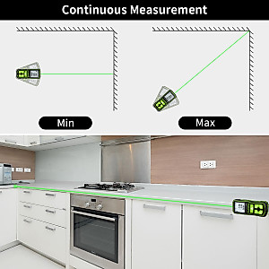 Huepar Laser Distance Measure Green Beam 328Ft, Digital Meter with Angle Sensor, LCD Backlit Display, Rechargeable Laser Measurement Tool M/in/Ft/Ft+in, Pythagorean/Area/Volume Measuring-S2-LM100