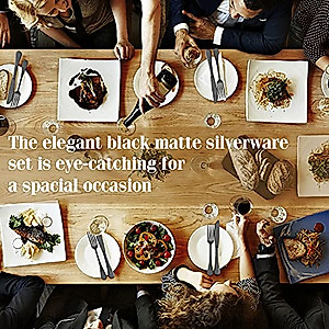 20-Piece Black Silverware Set with Tray, E-far Stainless Steel Flatware Cutlery Set Service for 4, Eating Utensils Tableware with Plastic Organizer for Home Kitchen, Matte Finished & Dishwasher safe