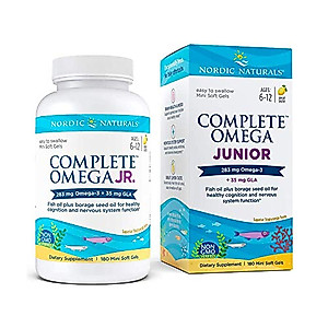 Nordic Naturals Complete Omega Jr, Lemon - 180 Mini Soft Gels - 283 mg Total Omega-3s & 35 mg GLA - Healthy Cognition, Nervous System Function - Non-GMO - 90 Servings