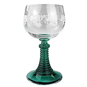 German Rhein Roemer Wine Glass Goblet | Grapes and Vines Decoration on Bowl with Antique Blue Colored Stem German Rhine Wine Glass