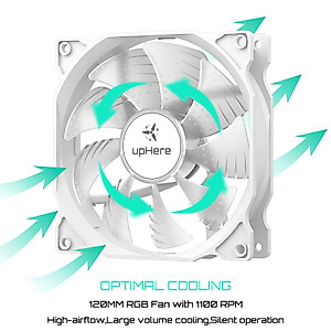 upHere 120mm RGB Case Fan,Quiet Edition High Airflow Adjustable Color LED Case Fan for PC Cases, CPU Coolers,Radiators System,5-Pack,White Edition/C806-5