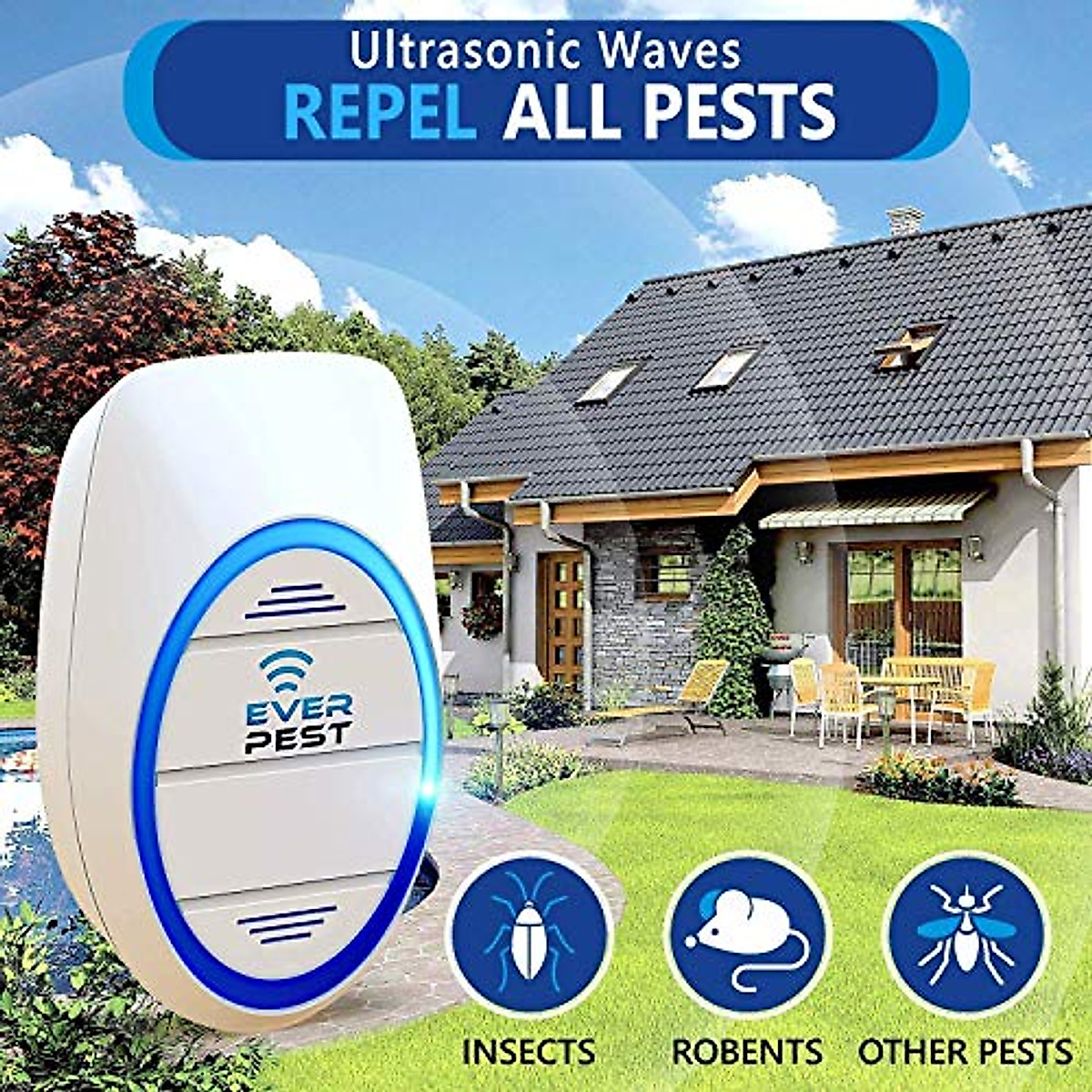 Ultrasonic Pest Repeller Rodent Deterrent Ultrasound Electric Device Get Away -2 Pack Roach Bed Bug Mouse Rodent Mosquito Cockroach Fruit
