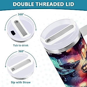 Jihqo Neon Muscle Cars 40 oz Stainless Steel Vacuum Insulated Tumbler with Handle and Straw Lid, Leakproof Water Bottle Double Wall Travel Mug Coffee Cup, Cupholder Friendly