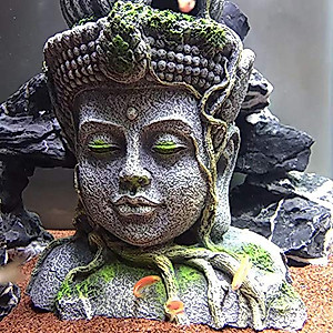 Hamiledyi Buddha Head Statue Aquarium Decorations Resin Fish Hideout Betta Cave for Large Fish Tank Ornaments Betta Sleep Rest Hide Play Breed