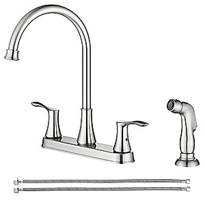 PARLOS 8 Inch Two Handles High Arch Kitchen Sink Faucet with Side Sprayer & Supply Lines, Brushed Nickel, Demeter 14138