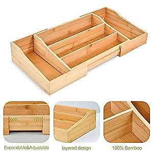 SZMJ-SN Bamboo Wood Countertop Organizer Bin Storage Box, Expandable 13.8"-22.8", for Organization Kitchen, Bathroom, Pantry, Office, Etc
