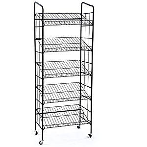 Displays2go BR5GSH24BK Rolling Baker's Display Rack with Five Angled Shelves