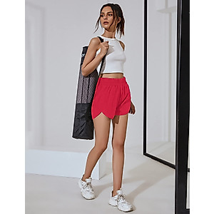 BMJL Women's Running Shorts Elastic High Waisted Shorts Pocket Sporty Workout Shorts Quick Dry Athletic Shorts Pants(S,Red)