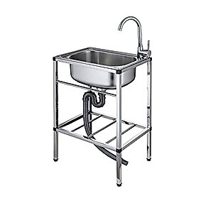Stainless Steel Sink, Freestanding Kitchen Sink, Utility Sink with Hot and Cold Water Tap, Storage Rack, Suitable for Indoor, Garage, Laundry Room, Kitchen, Bathroom, etc. ( Size : 59*44*80cm/23*17*31