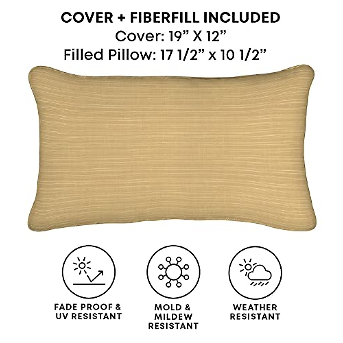 Honeycomb Indoor/Outdoor Sunbrella Dupione Bamboo Lumbar Toss Pillow: Recycled Fiberfill, Weather and Fade Resistant, Comfortable and Stylish Pack of 2 Pillows for Patio Furniture: 21" W x 12" L