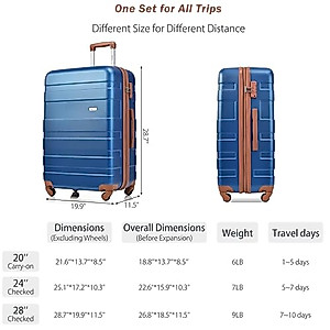 Merax 3 Piece Expandable ABS Hardshell Luggage Sets Spinner Wheel Suitcase TSA Lock Suit Case, Navy/Brown, 20/24/28 Inch