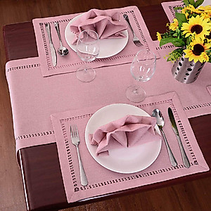 Grelucgo Handcrafted Solid Color Dining Table Runner, Dresser Scarf, Double-Hemstitched (Pink, 14 x 72)