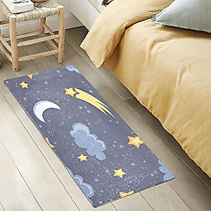 Fluffy Floor Carpet-Moon and Star ，39x20in Front Door Mat Indoor Machine Washable Carpet,Aesthetic Rug