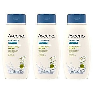 Aveeno Skin Relief Body Wash with Chamomile Scent & Soothing Oat, Gentle Soap-Free Body Cleanser for Dry, Itchy & Sensitive Skin, Dye-Free & Allergy-Tested, 18 fl. oz, Pack of 3