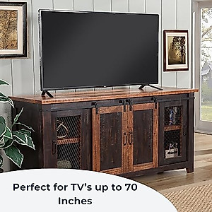 Martin Svensson Home Santa Fe 70" Solid Wood TV Stand, Antique Black and Aged Distressed Pine