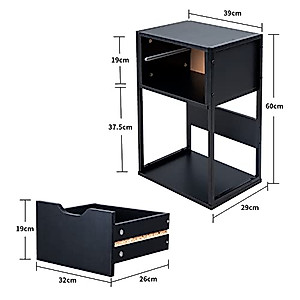 ELECWISH Nightstand Set of 2, Side Table with Flip Drawer Storage, Modern Style End Table with Wooden Top Use for Bedroom Office, Black