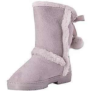 bebe Girls Fur Trim Winter Boots with Back Lace Pom-Poms (Toddler/Little Girl/Big Girl), Size 2 Little Kid, Grey