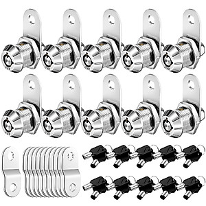 10 Sets RV Storage Locks 5/8 Inch Tubular Cam Lock RV Cabinet Lock Set Cylinder Replacement Lock Hardware Storage Door Files Drawers Mailbox, Chrome Finish Zinc Alloy