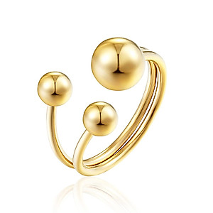 Geometric Tiny Balls Asymmetric Wrap Open Ring for Women Dainty Double Layers Stainless Steel Eternity Statement Promise Finger Knuckle Pinky Stacking Ring Girlfriend Daughter Christmas Birthday Gifts (Gold, 8)
