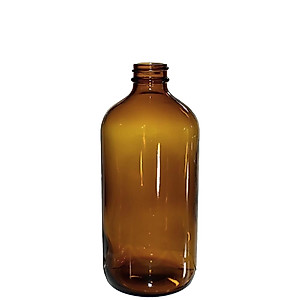 (Pack of 16) 16 oz. Amber Boston Round with Black Poly Cone Cap and 16 Black Trigger Sprayers