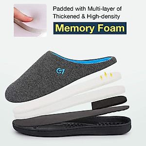 VeraCosy Men's Two-Tone Memory Foam House Slippers Indoor Outdoor Durable Rubber Sole (Dark Gray/Blue, 9-10 US)