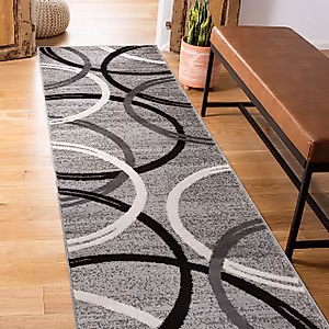 Rugshop Modern Wavy Circles Design Runner Rug 2' x 10' Gray