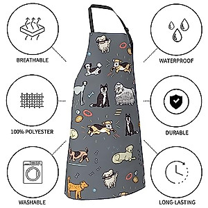 Perinsto Cute Dogs Animal (Dark Grey) Waterproof Apron With 2 Pockets Kitchen Chef Aprons Bibs For Cooking Baking Painting Gardening Grooming