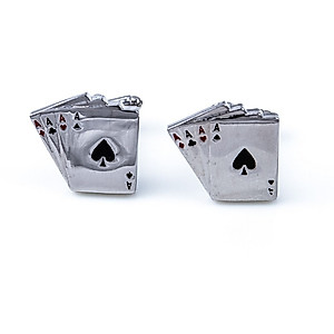 MRCUFF Casino Gambler Card Poker Player Roulette Craps Dice Aces 4 Pairs Cufflinks in Presentation Gift Box & Polishing Cloth