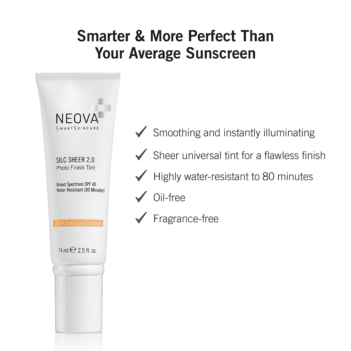 NEOVA SmartSkincare Silc Sheer 2.0 Tinted Sunscreen 2.5 fl oz | Broad Spectrum SPF 40 | Up To 80 min. Water Resistance | Oil & Fragrance Free | For All Skin Types