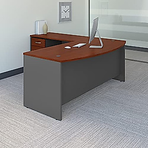 Bush Business Furniture Series C 72W Bow Front L Shaped Desk with 48W Return and Mobile File Cabinet in Hansen Cherry