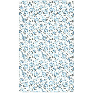 Rose Themed Fitted Crib Sheet,Standard Crib Mattress Fitted Sheet Soft and Breathable Bed Sheets-Baby Crib Sheets for Girl or Boy,28“ x52“,Pale Azure Blue White