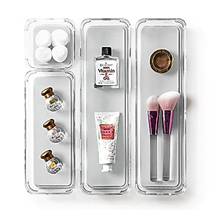 BINO | 4-Piece Drawer Organizer Bin Set - Grey, Small | THE MODULAR+ | Multi-Purpose Storage | Soft-Grip Lining and Non-Slip Rubber Feet | Durable | BPA-Free | Desk Drawer Organizer | Vanity Organizer