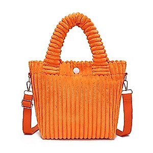 YIKOEE Mini Corduroy Tote Bag for Women Cute Small Tote Bags (Orange)