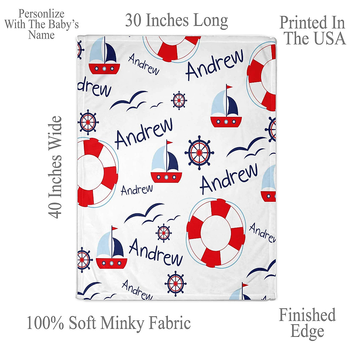 Personalized Baby Blankets for Boys with Name - Baby Boy Blankets Newborn Soft - Custom Baby Blankets for Boys - Nautical Baby Blanket - Customized Baby Blankets for Boys