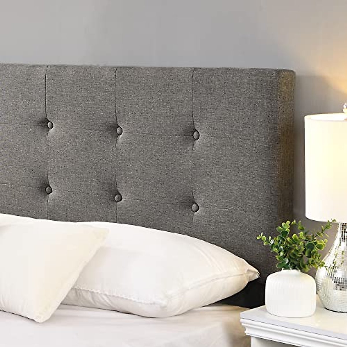 Upholstered Full Size Platform Bed Frame with 4 Storage Drawers and Headboard, Square Stitched Button Tufted, Mattress Foundation with Wooden Slats Support, No Box Spring Needed, Grey (Full)
