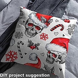Sugar Skull Fabric by The Yard, Xmas Upholstery Fabric, Christmas Snowflake Candy Canes Decor Fabric, Leaves Heart Pattern Indoor Outdoor Fabric, Gothic DIY Art Waterproof Fabric, Red Grey, 2 Yards