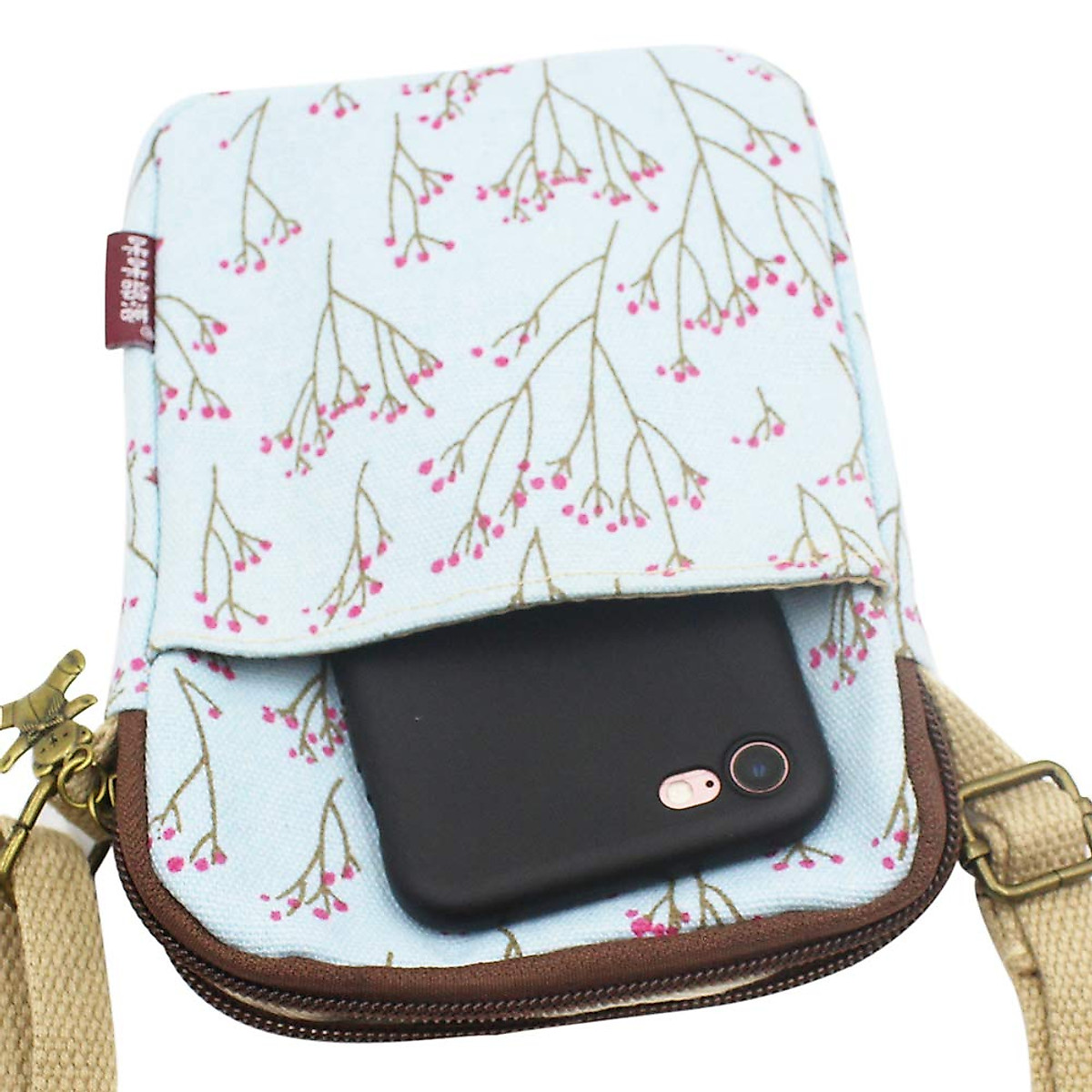 RARITYUS Canvas Small Crossbody Cell Phone Purse Cute Shoulder Bag with Adjustable Strap for Women Blue