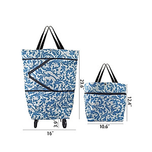 Folding Shopping Cart with Wheels Fashionable and Practical Shopping Carts, Grocery Cart on Wheels Used for Picnic Trips to Buy Vegetables(Morning Glory)