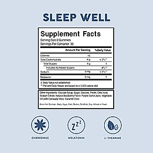 Bloom Nutrition Sleep Well | Soothing BlackBerry Melatonin Gummies for Better Rest | Fall Asleep Fast and Wake Up Refreshed | 60 Gummy Chewables