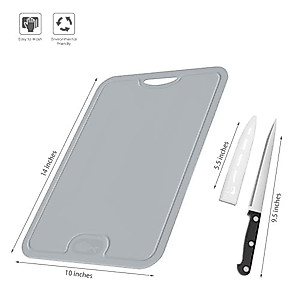 Gintan Flexible TPU Cutting Board with Knife and Juice Groove, BPA Free Flexible Chopping Boards for Kitchen Dishwasher Safe Easy Grip Handle（Grey）