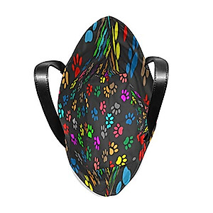 Flowers Boston Terrier Travel Double-sided Reusable Grocery Shopping Gym Tote Bag Portable Storage HandBag - Cute Dog Paw Prints