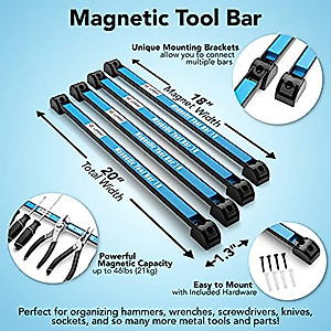 LSR LORESO Magnetic Tool Holder 18 Inch, Set Of 4 Magnetic Tool Bars, Heavy-Duty Metal Magnet Strip Tool Organizers Rack for Screwdrivers, Pliers, Wrenches, Knives with Wall Mount Brackets and Screws