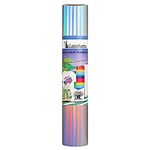 Gatichetta Metallic Heat Transfer Vinyl Roll, Holographic Silver Iron On 12" X 15ft Foil HTV Vinyl for Garments T-Shirts