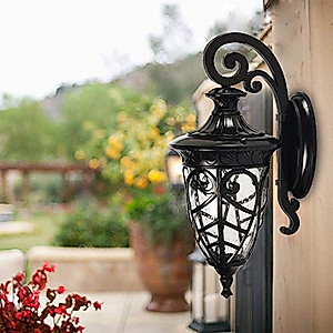 PEHUB European Retro Waterproof Wall Sconce Outdoor Lighting Clear Glass Lantern Wall Lamp Anti-Rust Wall Light Front Porch Garage Entrance Decorative Fixture Surface Mount Exterior Light Fixture