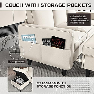 Youmumeub Convertible Sectional Sofa Couch, L-Shaped Couch 3-Seat Sofa with Storage Reversible Chaise, Sectional Couches for Living Room, Apartment and Small Space (Beige)
