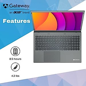 Gateway 15.6" FHD Ultra Slim Budget Notebook, Intel Pentium Processor (4-Core, up to 3.1 GHz), 4GB RAM, 128GB Storage, Precision Touchpad, HDMI, Windows 10S, Microsoft 365 1 Year, Charcoal Black